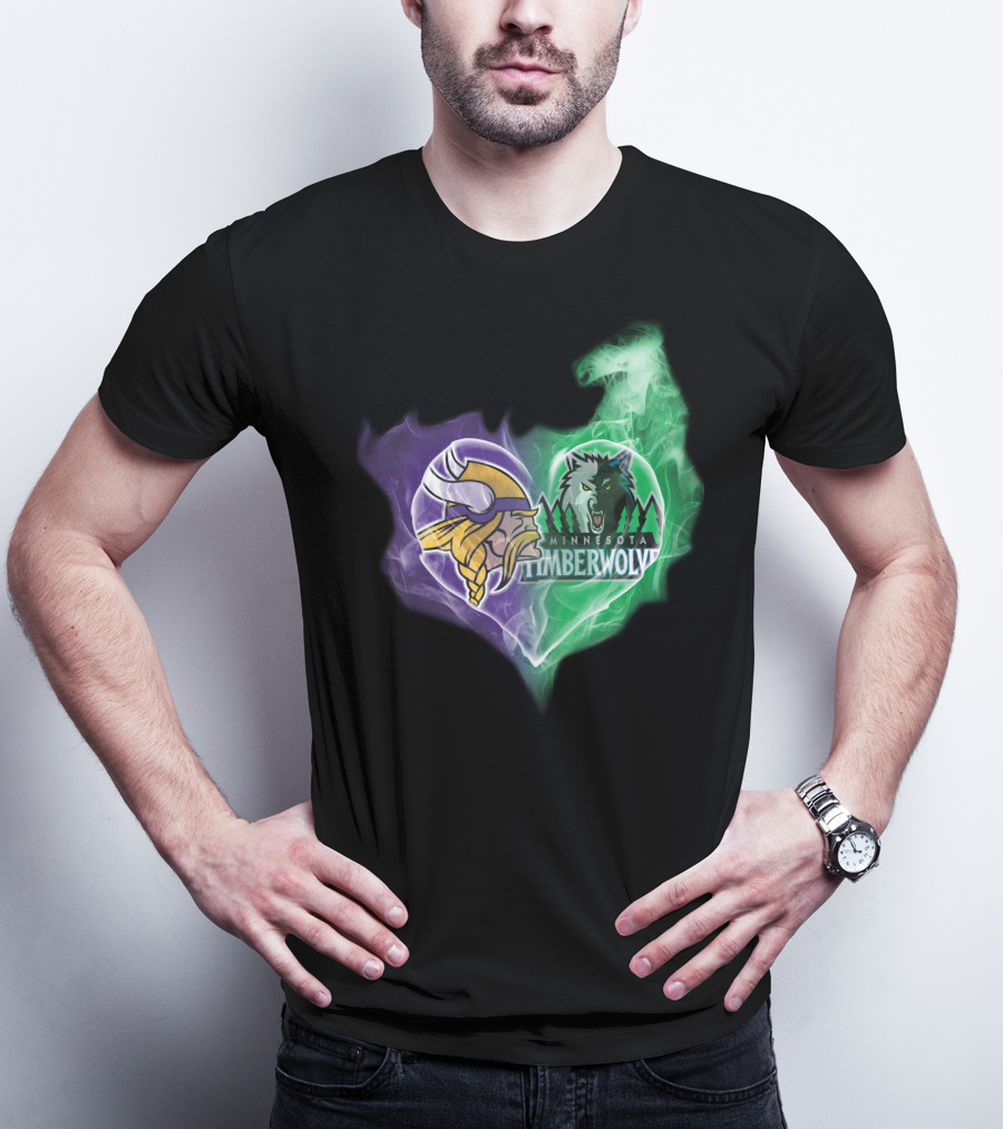 Vikings Minnesota Timberwolves Heart Logo Fusion T-Shirt