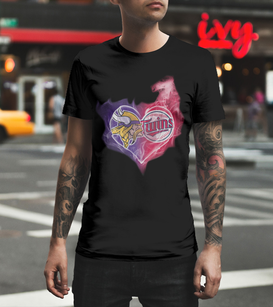 Vikings Minnesota Twins Heart Logo Smoke T-Shirt