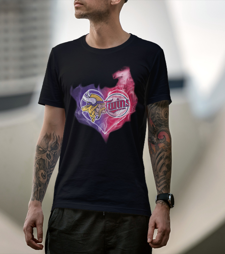 Vikings Minnesota Twins Heart Logo Smoke T-Shirt