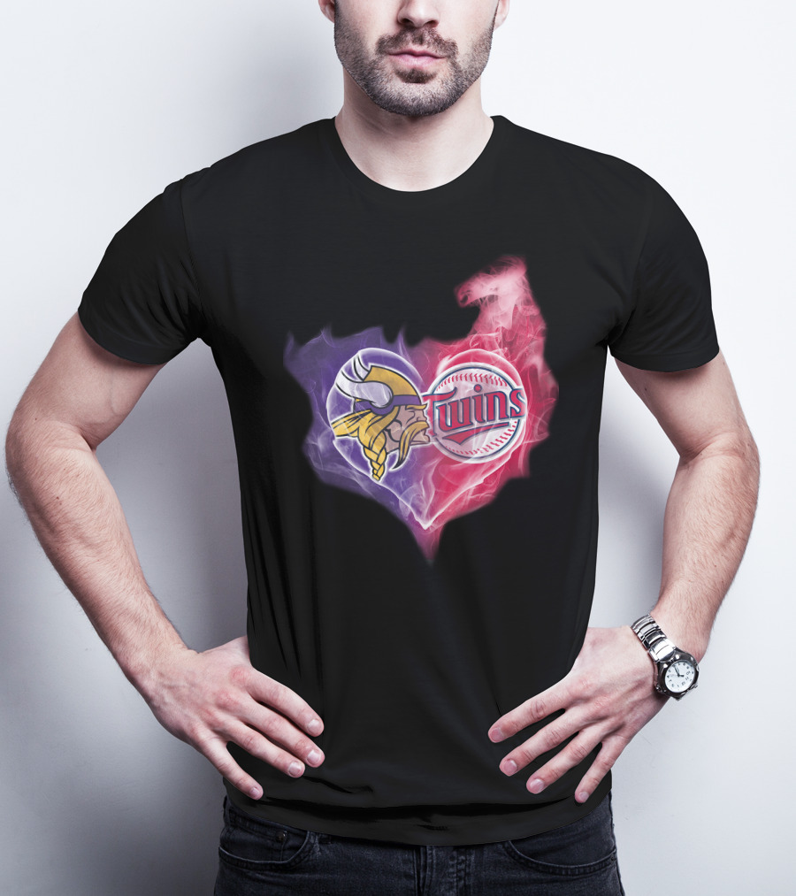 Vikings Minnesota Twins Heart Logo Smoke T-Shirt