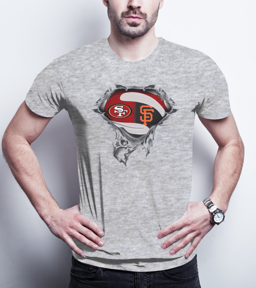 Sf 49ers And Giants Logos Inside Superhero Style T-Shirt