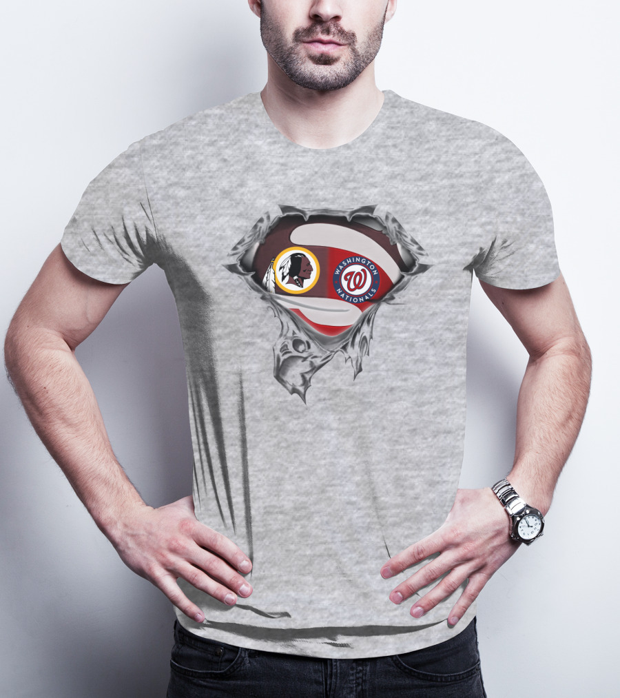 Washington Redskins Nationals Team Crossover With Torn Silver Shield T-Shirt