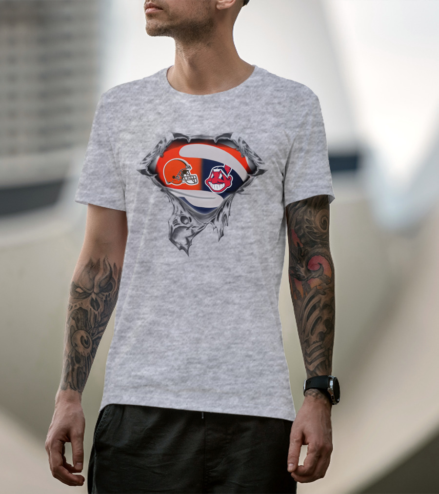 Cleveland Browns Helmet And Cleveland Indians Chief Wahoo T-Shirt