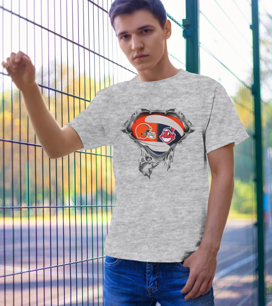 Cleveland Browns Helmet And Cleveland Indians Chief Wahoo T-Shirt