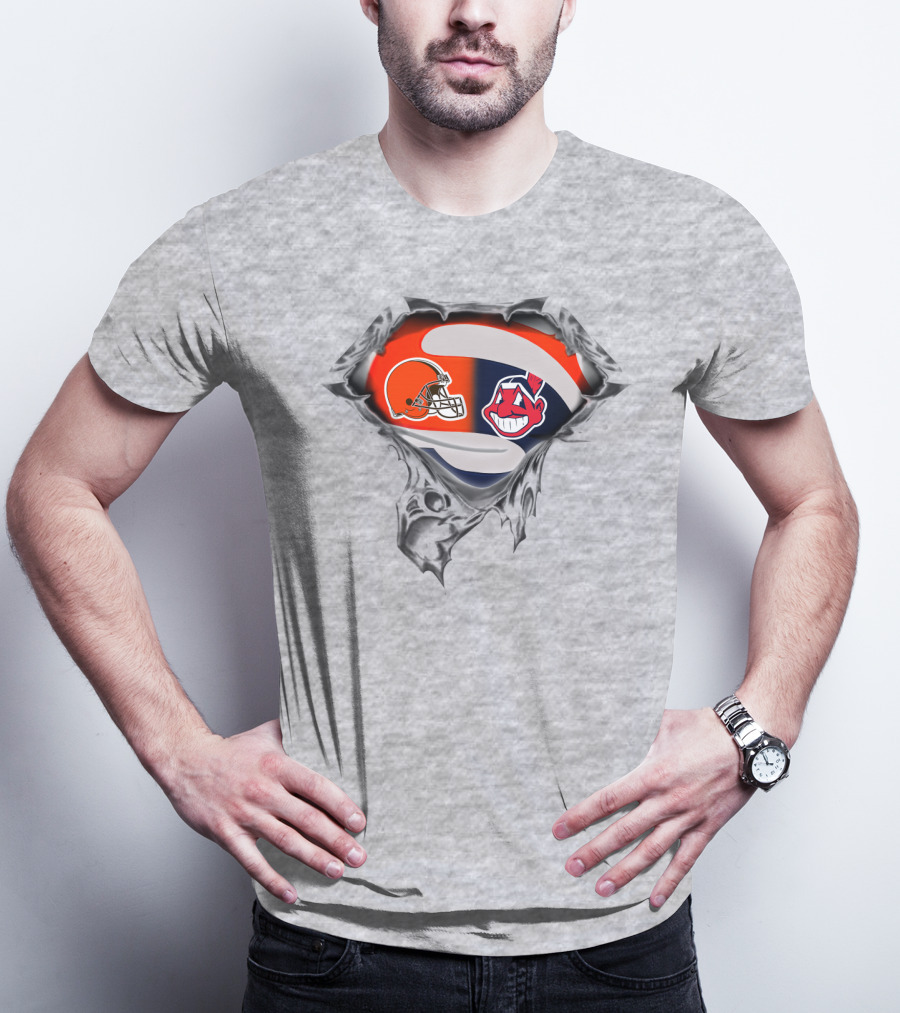 Cleveland Browns Helmet And Cleveland Indians Chief Wahoo T-Shirt