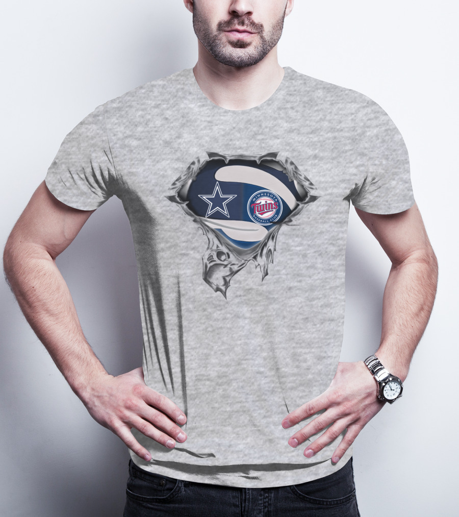 Dallas Cowboys Minnesota Twins Fan Crossover Football Baseball Logos T-Shirt