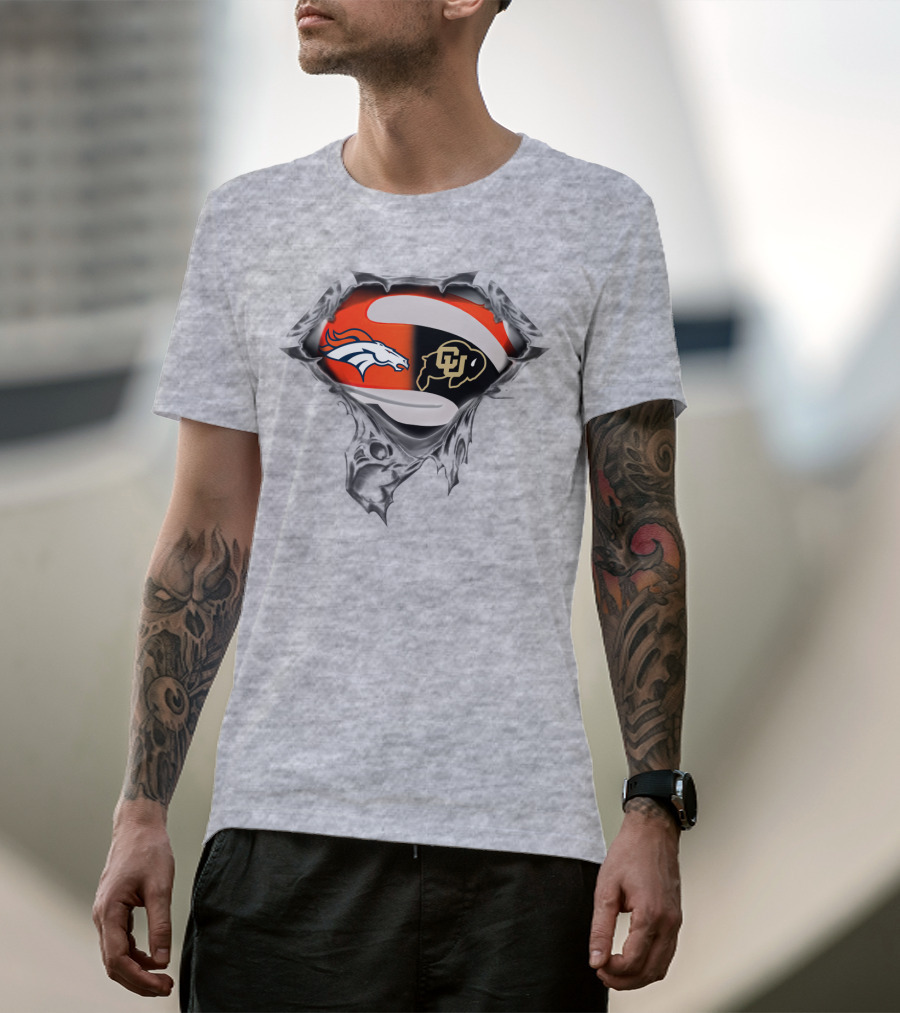Denver Broncos Colorado Buffaloes Logo Superman Rip T-Shirt