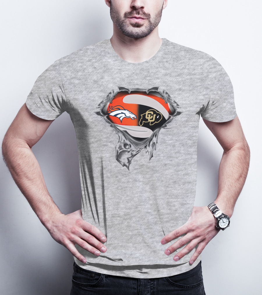 Denver Broncos Colorado Buffaloes Logo Superman Rip T-Shirt