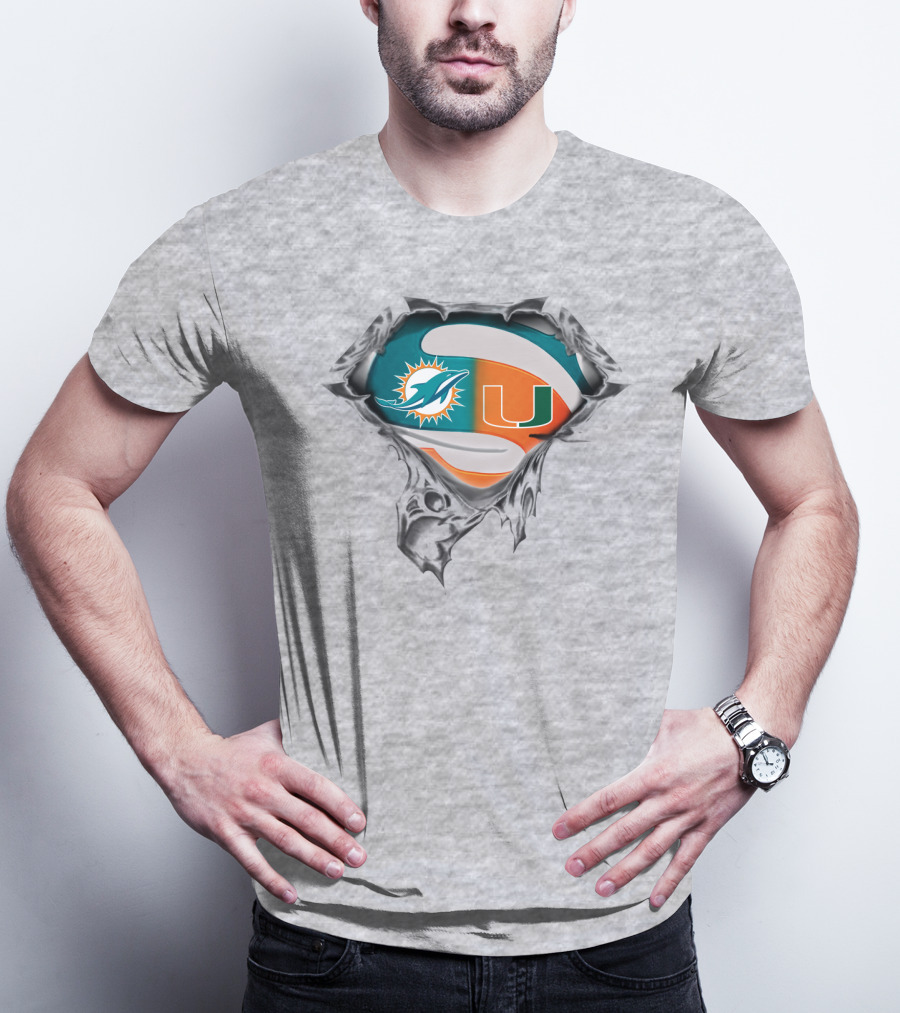 Miami Dolphins Miami Hurricanes Super Fan Crest T-Shirt