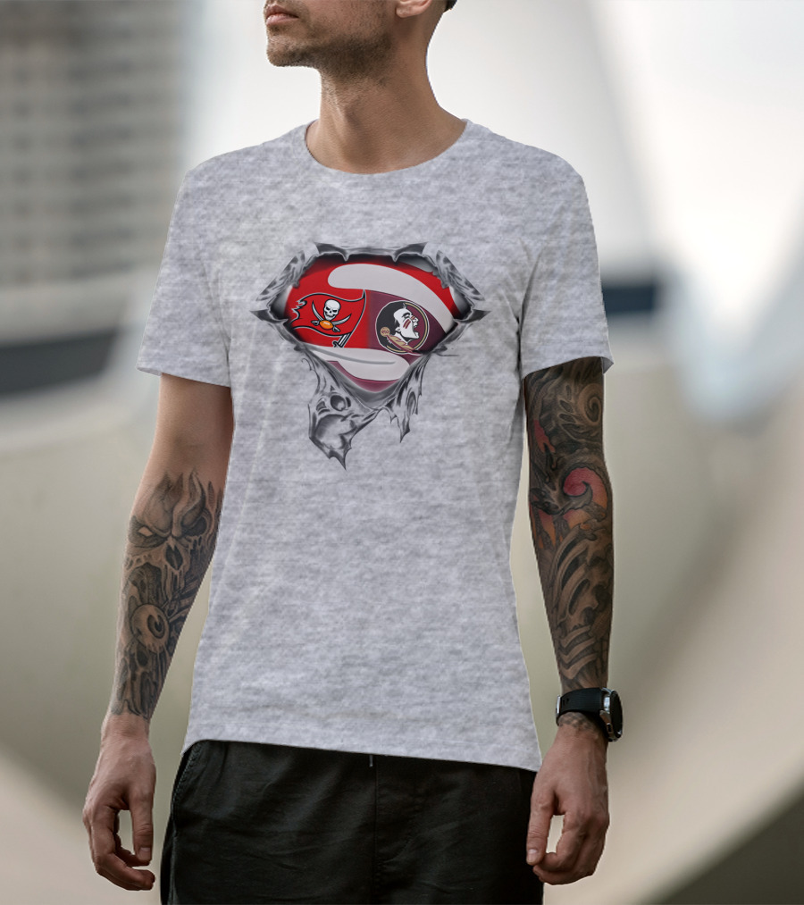 Buccaneers Seminoles Logo Crossover With Pirate And Tribal Warrior T-Shirt