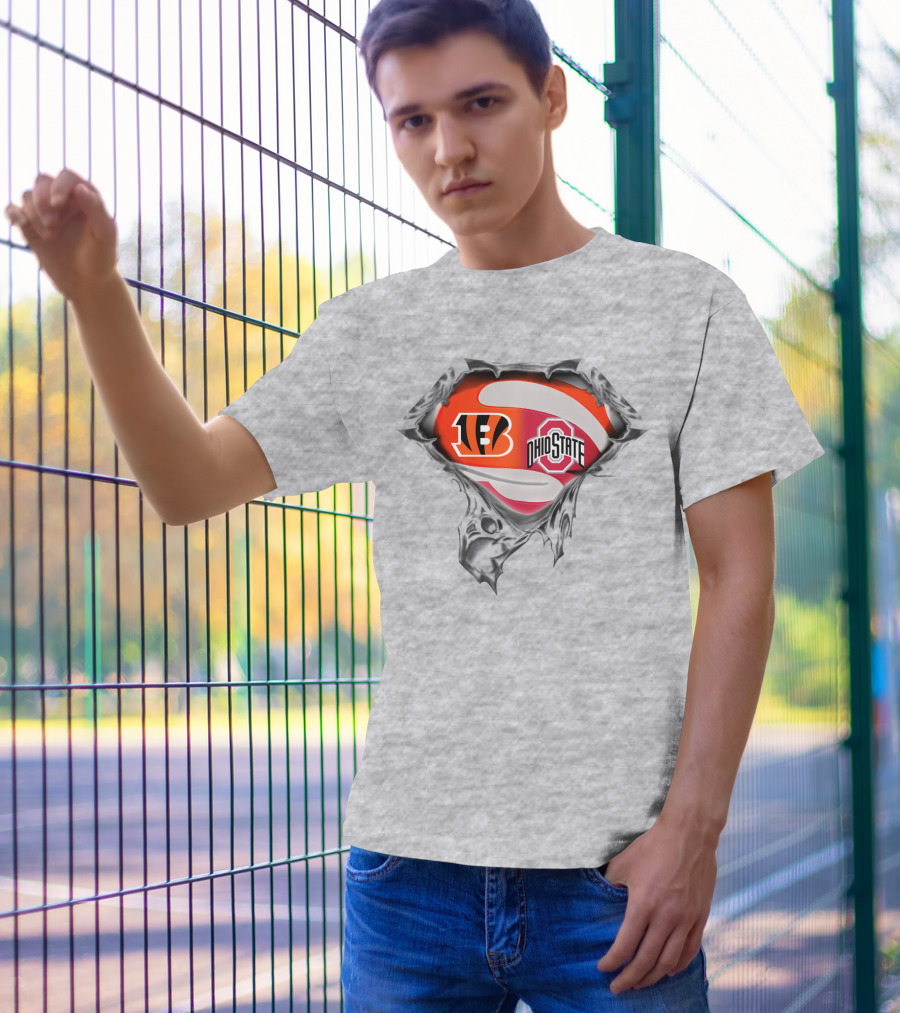 Bengals Ohio State Football Fusion Under Superhero T-Shirt