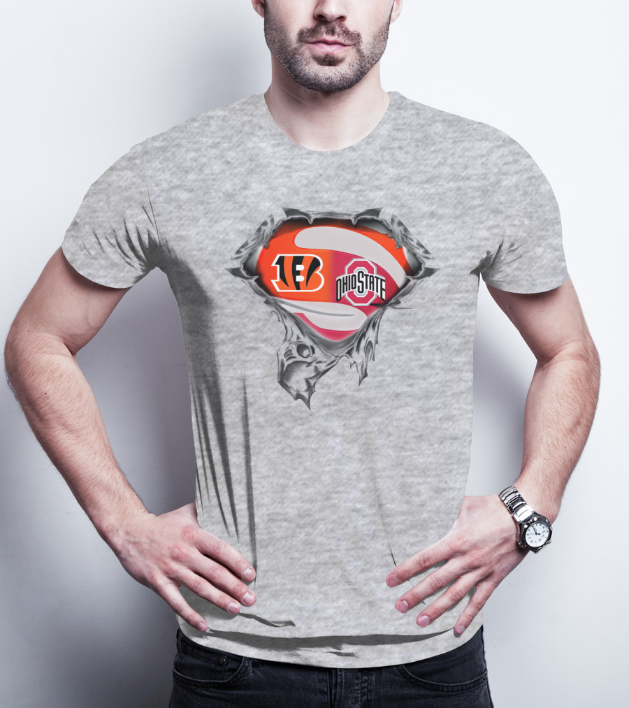 Bengals Ohio State Football Fusion Under Superhero T-Shirt