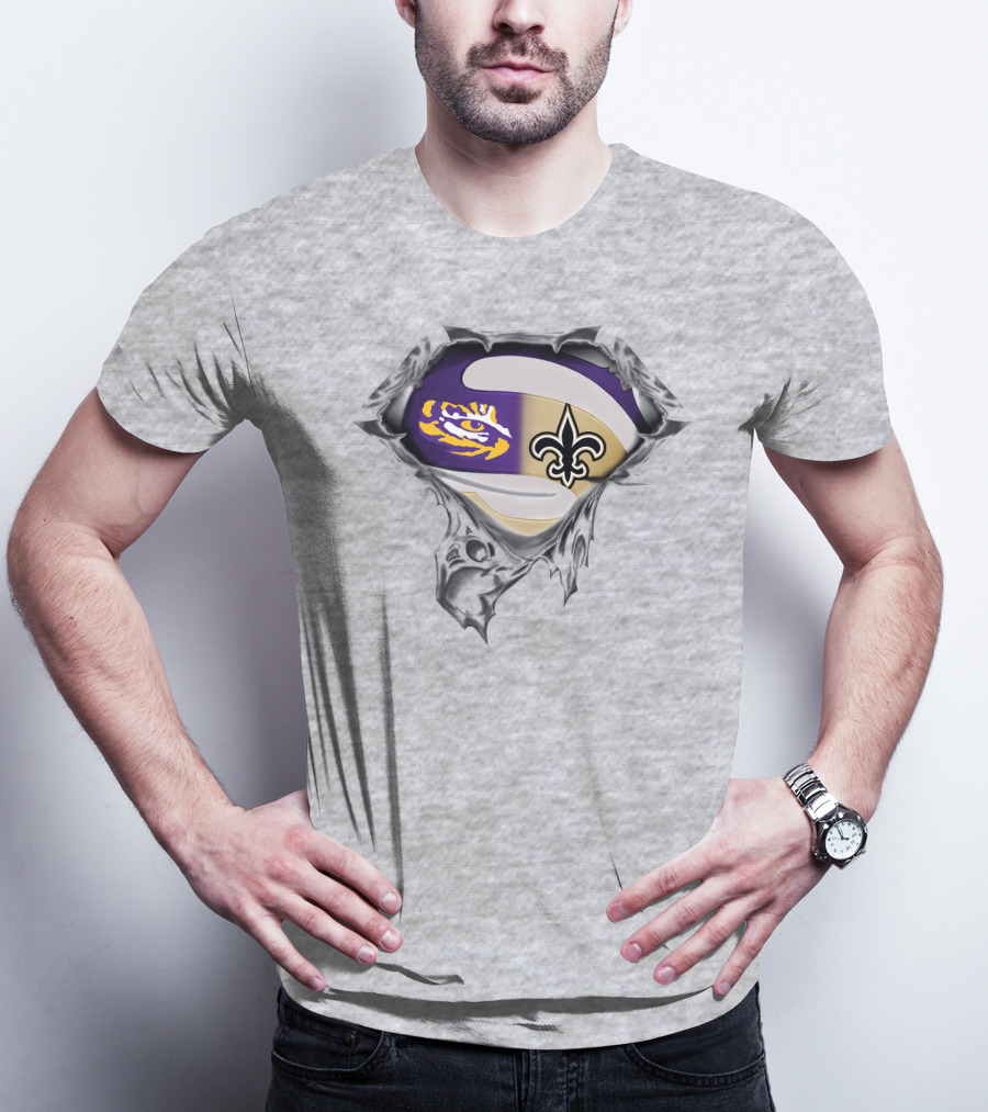 Lsu Tigers And New Orleans Saints Fleur-De-Lis Rip Effect T-Shirt