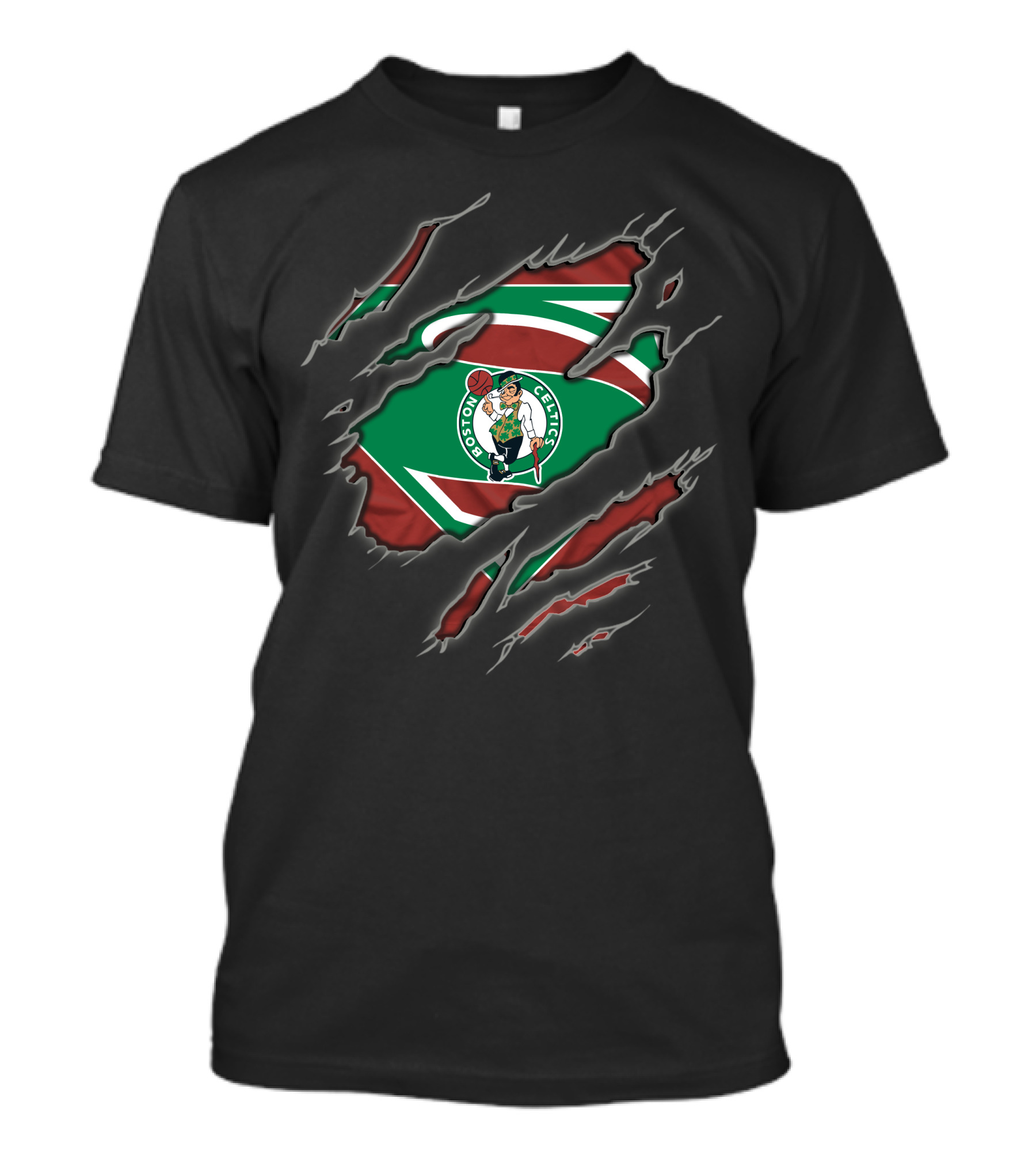 Boston Celtics Superman Logo Green And Red Rip T-Shirt