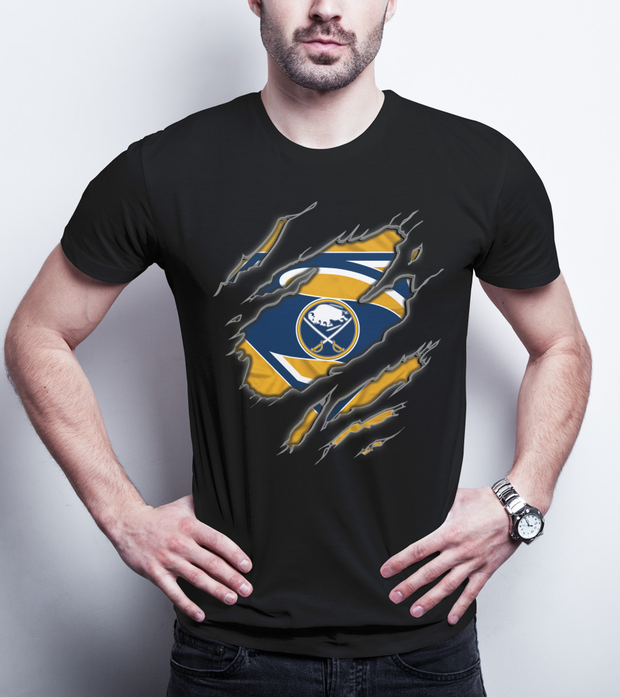 Buffalo Sabres Logo Ripped Design Superman Style T-Shirt
