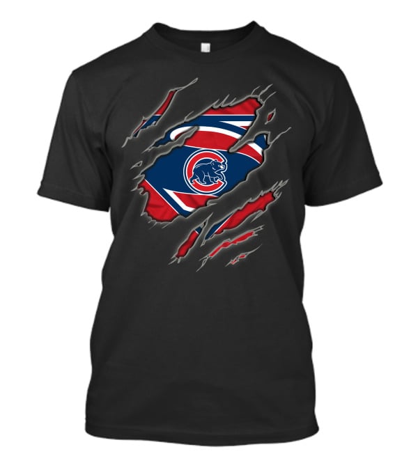 Chicago Cubs Superhero Shield Bear Claw Ripped T-Shirt