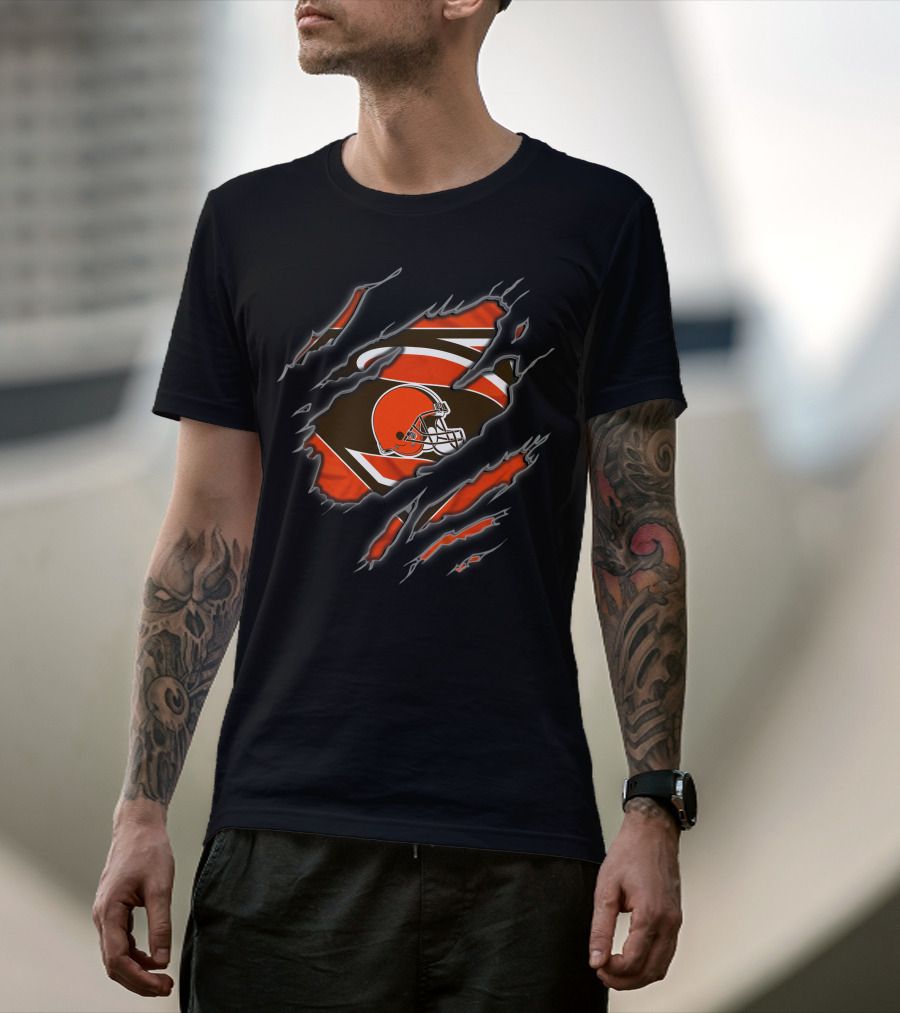 Cleveland Browns Superman Logo Rip With Helmet T-Shirt