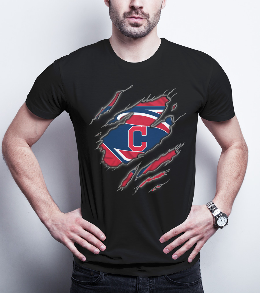 Cleveland Indians Superman Logo Claw Marks T-Shirt