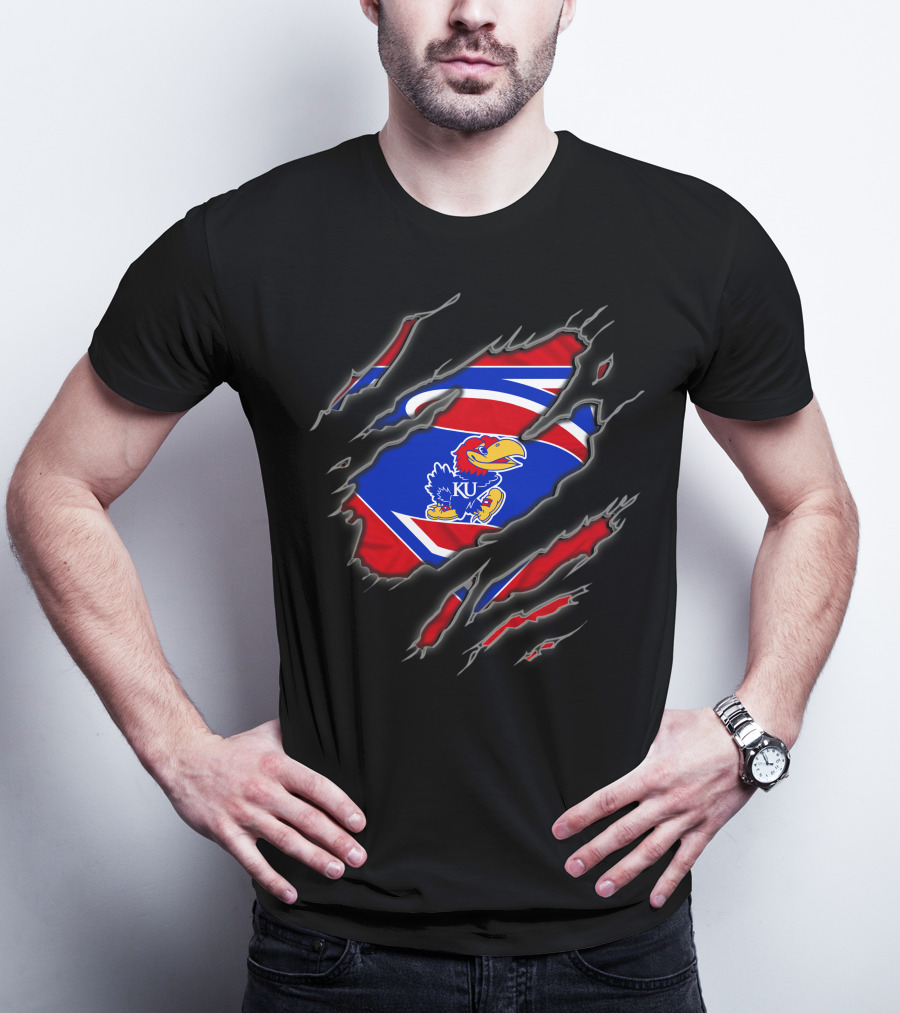 Kansas Jayhawks Torn Superman-Inspired Logo Claw Slash T-Shirt