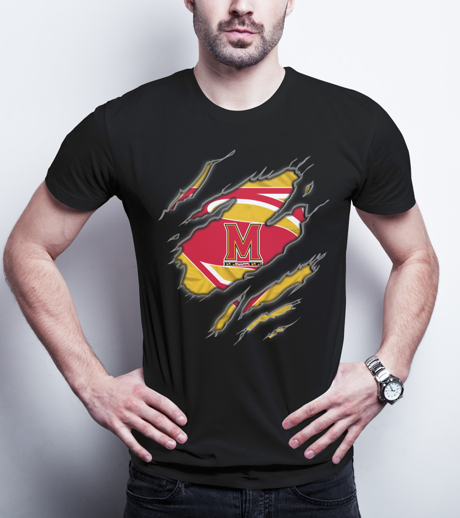 Maryland Terrapins Superman Logo Ripped Reveal T-Shirt
