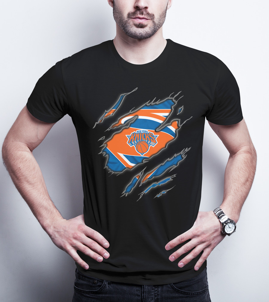 New York Knicks Superman Logo With Claw Marks And Basketball T-Shirt