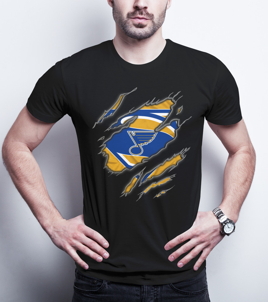 St Louis Blues Superman Style Logo In Ripped T-Shirt