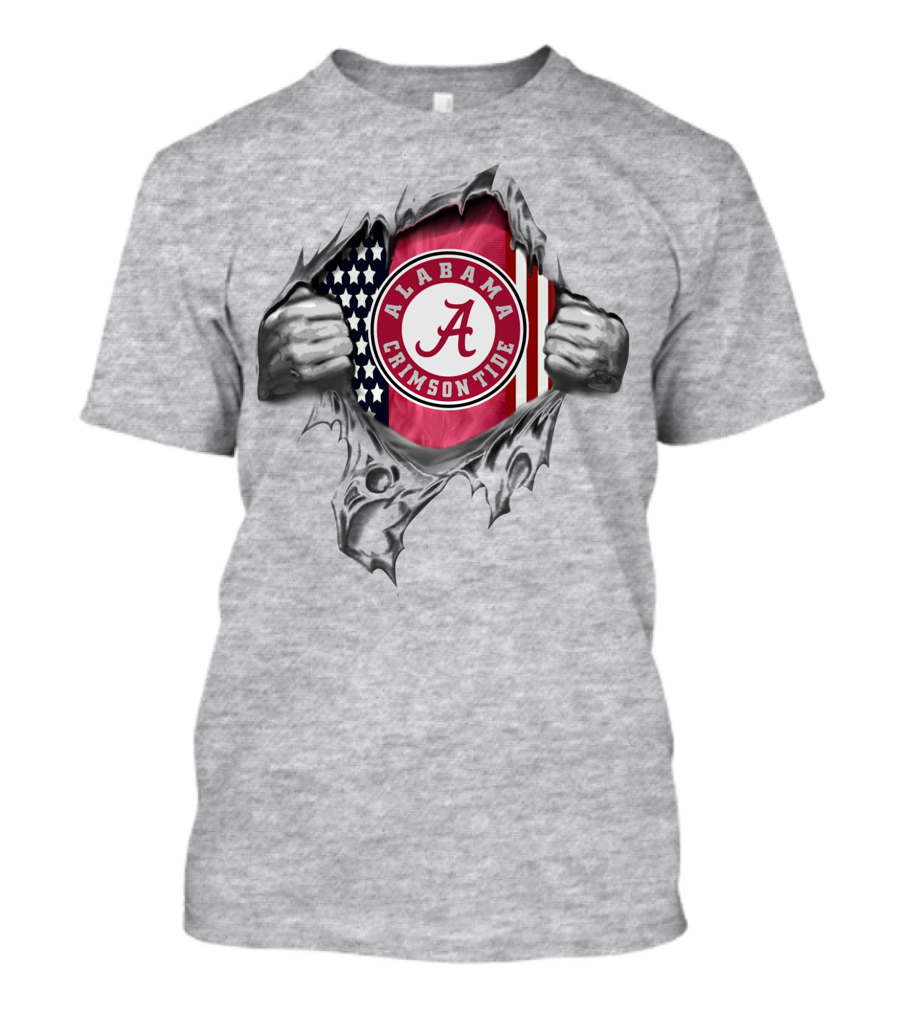 Alabama Crimson Tide American Flag Ripped Style T-Shirt