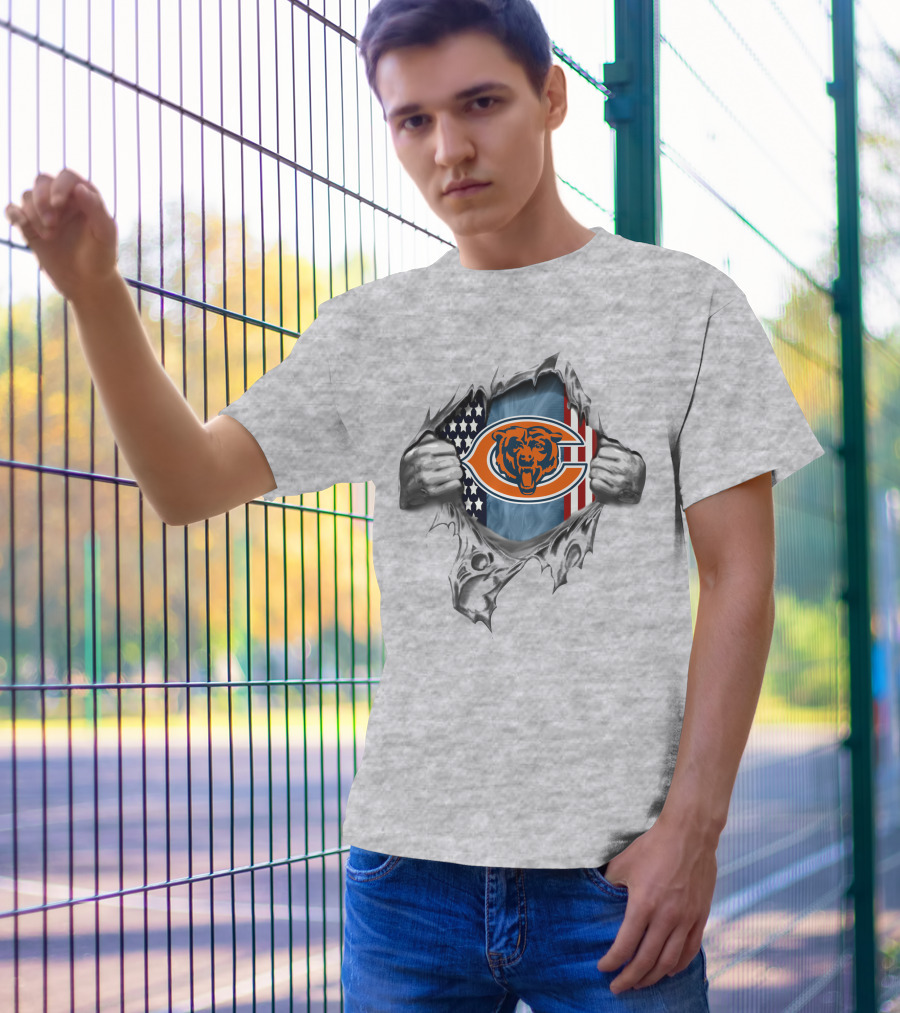 Chicago Bears American Flag Rip T-Shirt