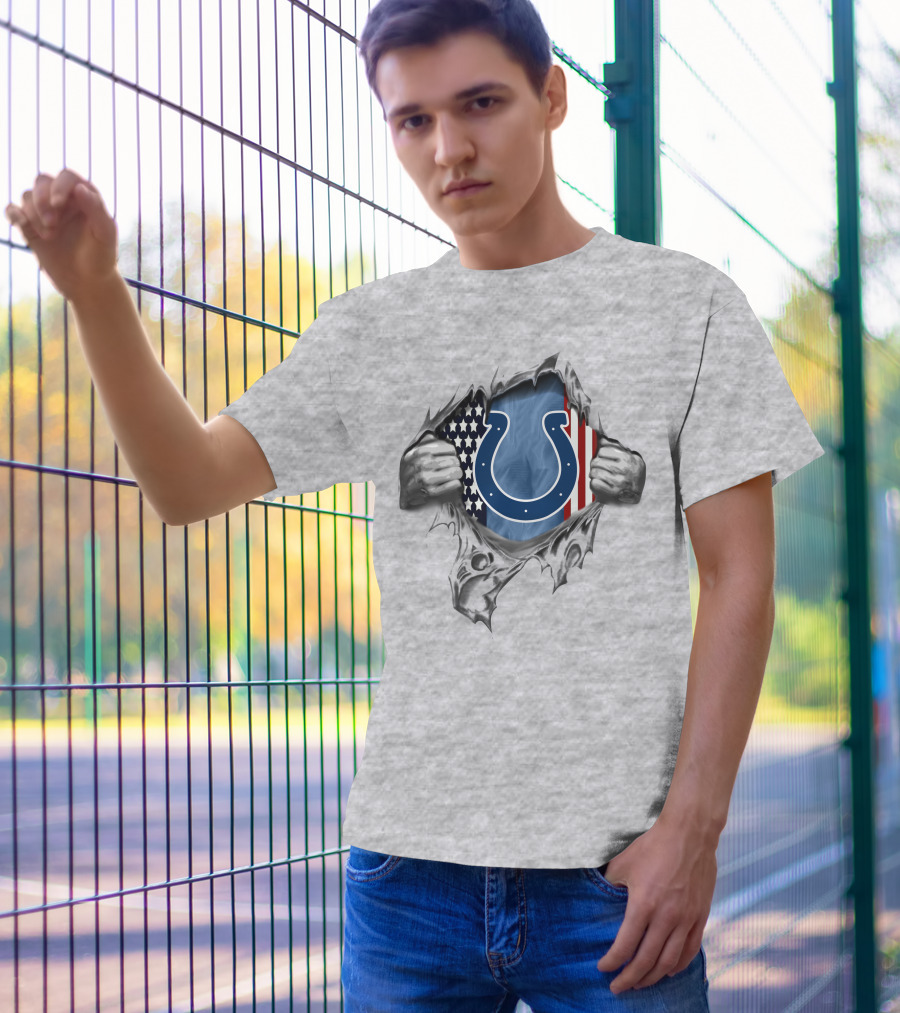 American Flag Indianapolis Colts Logo Tear T-Shirt