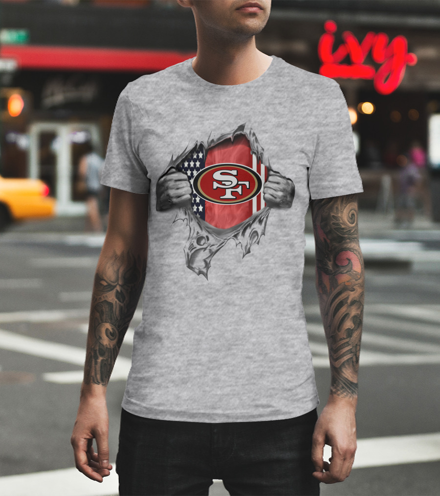 San Francisco 49ers American Flag Ripped Reveal T-Shirt