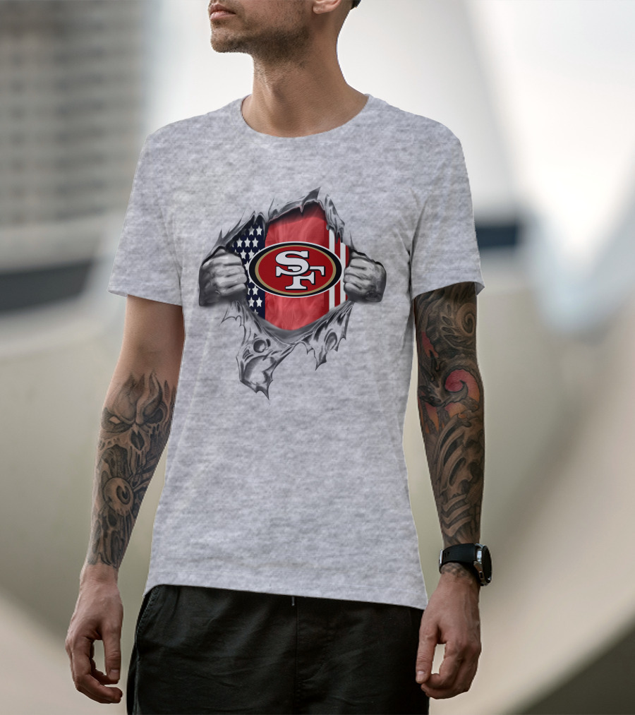 San Francisco 49ers American Flag Ripped Reveal T-Shirt