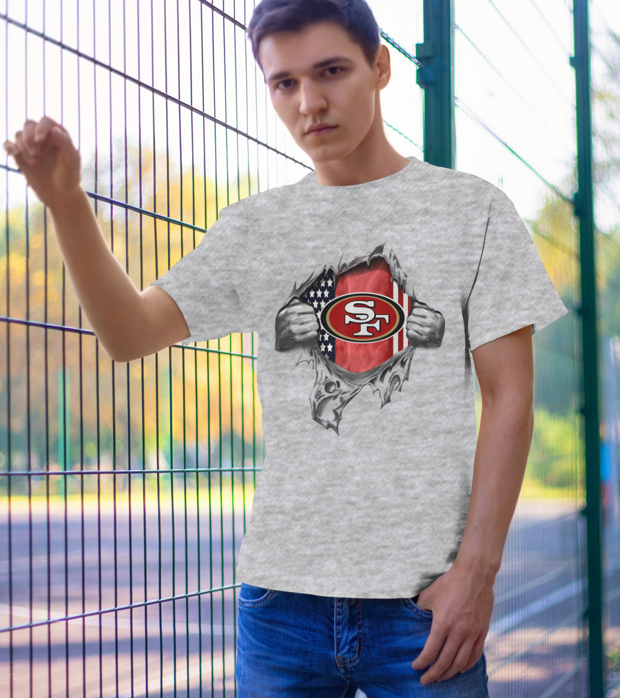 San Francisco 49ers American Flag Ripped Reveal T-Shirt