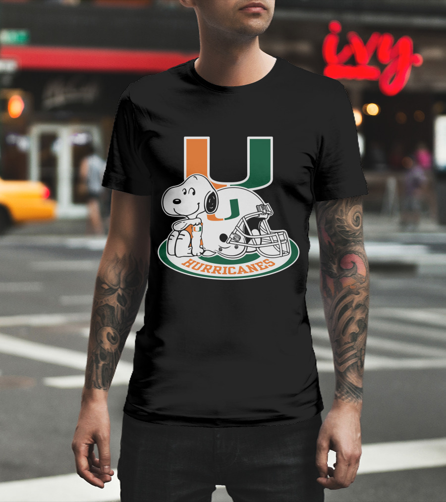 Miami Hurricanes Snoopy U Logo Helmet T-Shirt