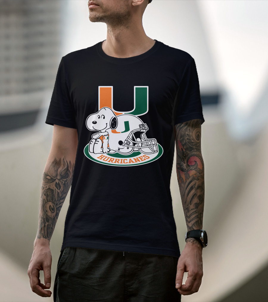 Miami Hurricanes Snoopy U Logo Helmet T-Shirt