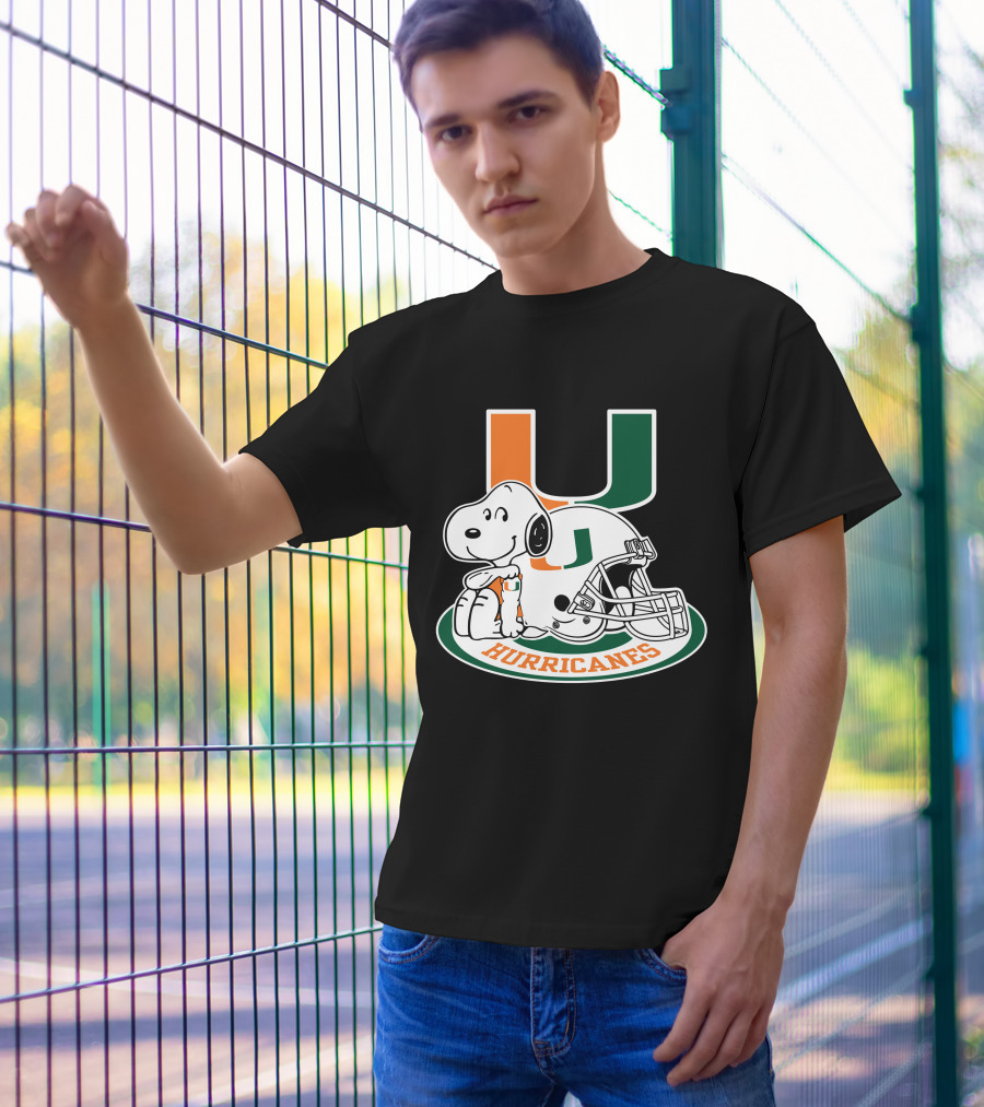 Miami Hurricanes Snoopy U Logo Helmet T-Shirt