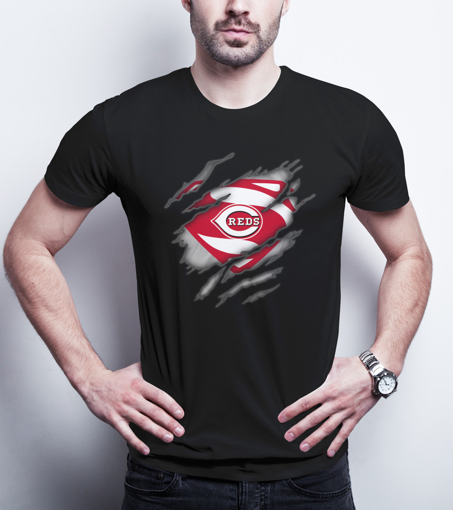 Cincinnati Reds Logo Superman Style Tear Reveal T-Shirt