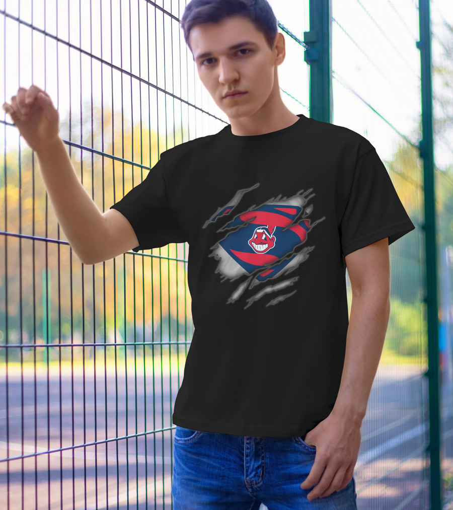 Cleveland Indians Chief Wahoo Superman Rip Style T-Shirt