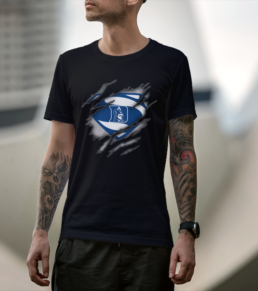 Duke Blue Devils Logo Superman-Inspired Graphic With Claw Marks T-Shirt