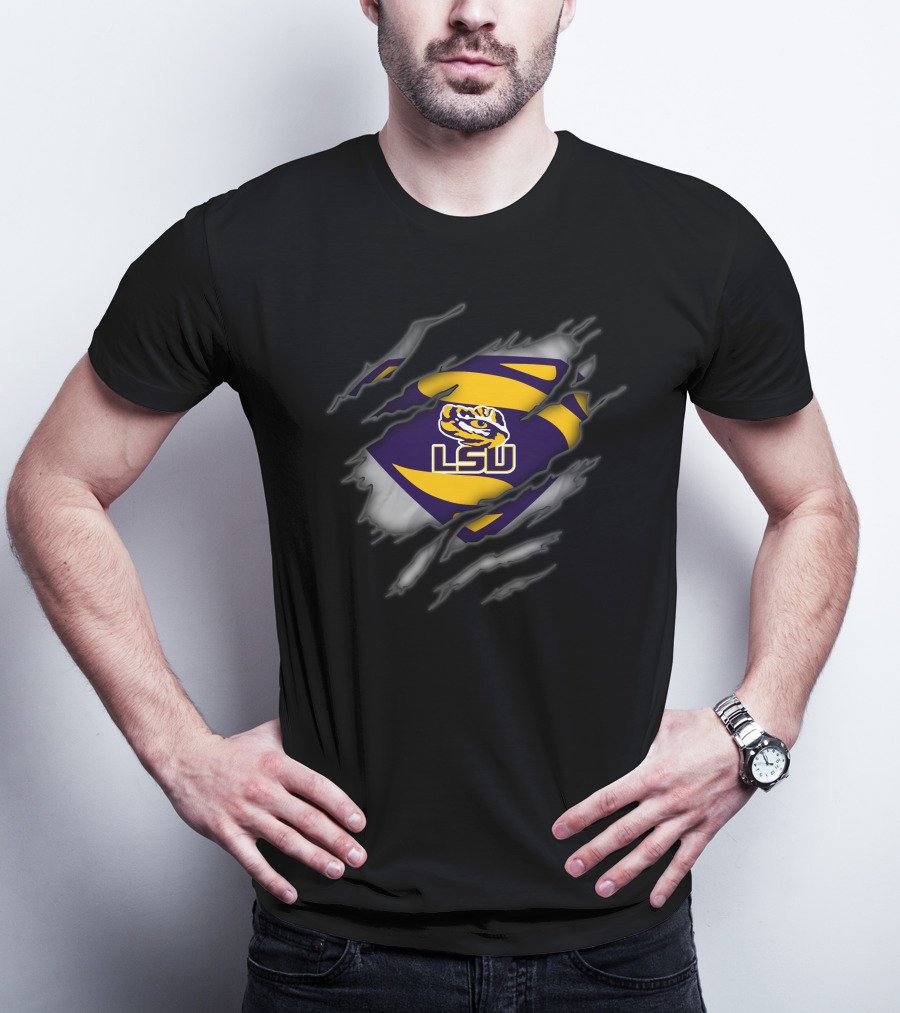 Lsu Tigers Logo Superman Style Rip T-Shirt