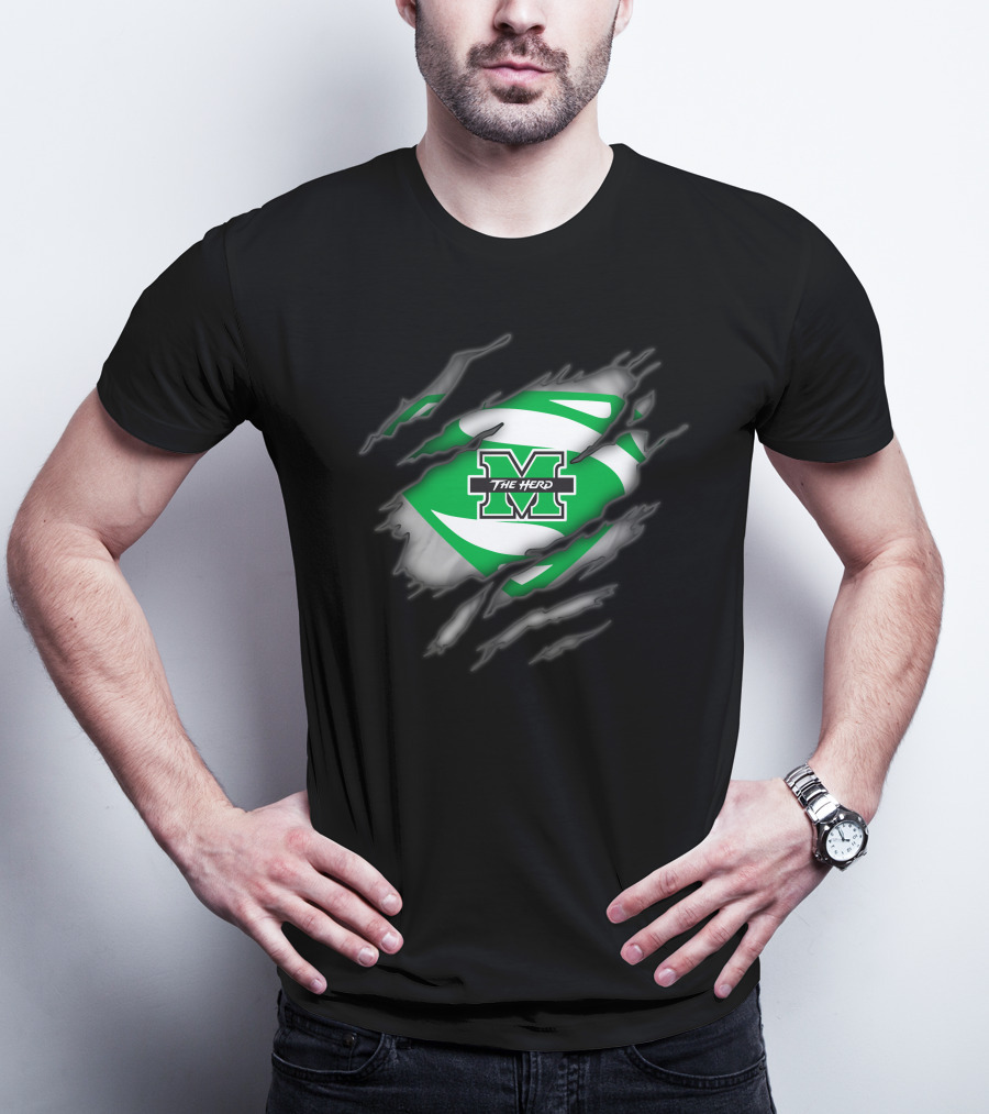 Marshall Thundering Herd M Logo Inside Superman-Style Rip T-Shirt