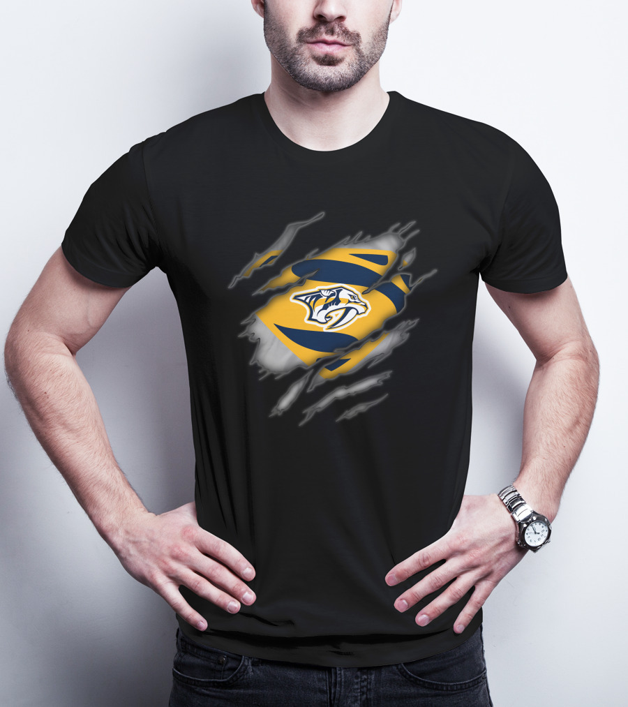 Nashville Predators Rip Through Logo Superhero Style T-Shirt