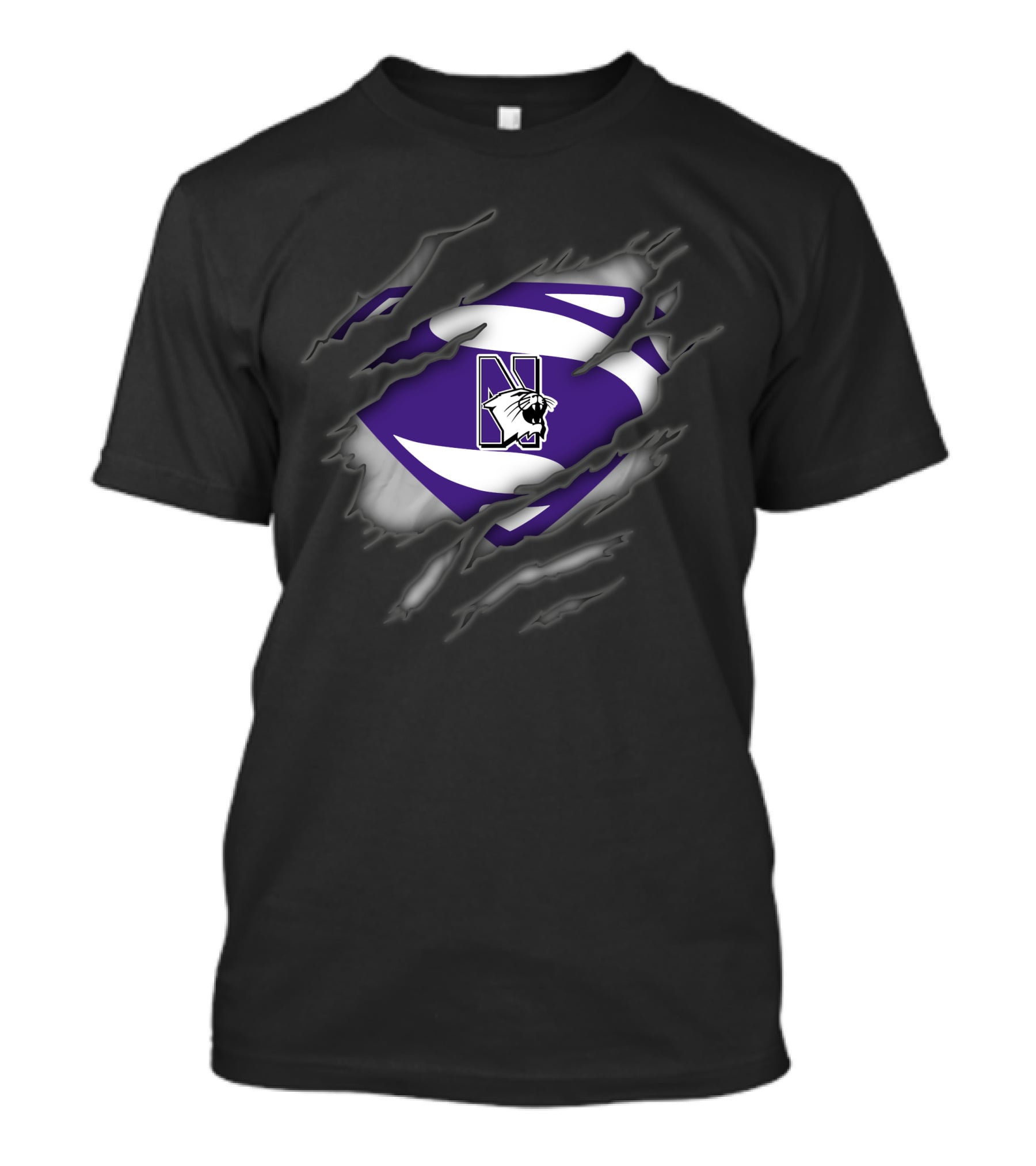 Northwestern Wildcats Claw Rip Superman T-Shirt