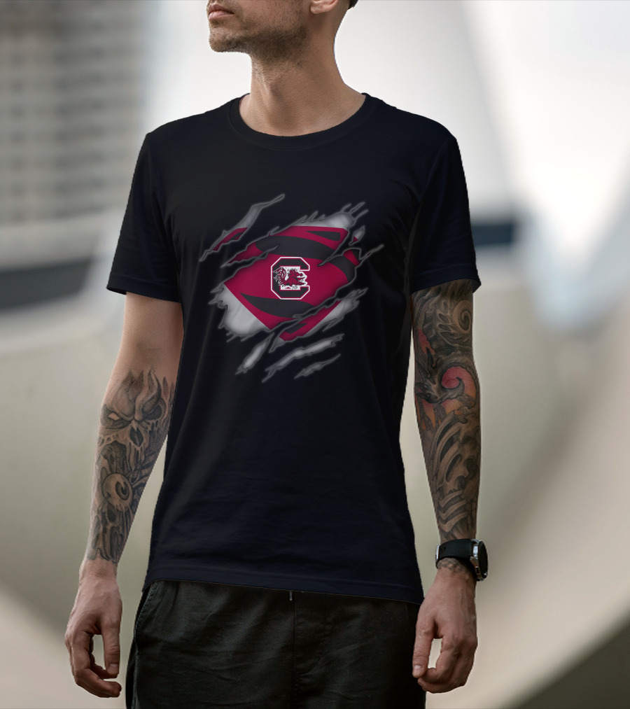 South Carolina Gamecocks Logo Superman-Style Ripped Chest T-Shirt