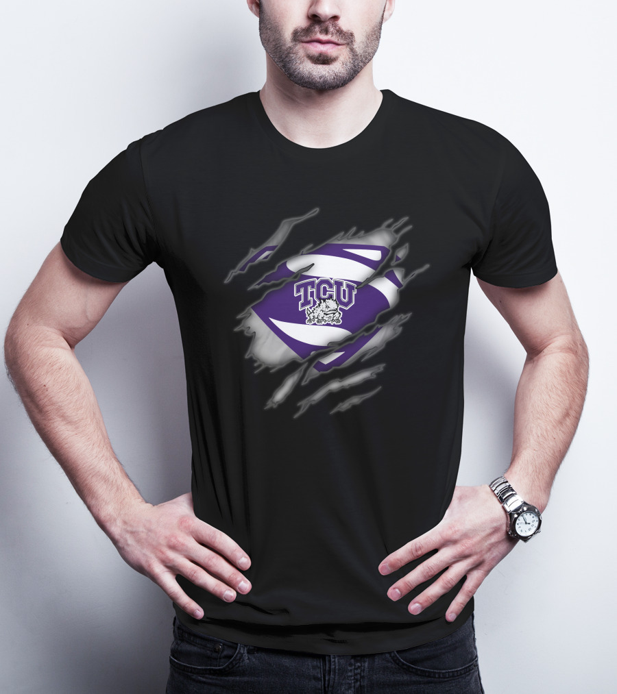 Tcu Horned Frogs Superman Logo With Rip Effect T-Shirt