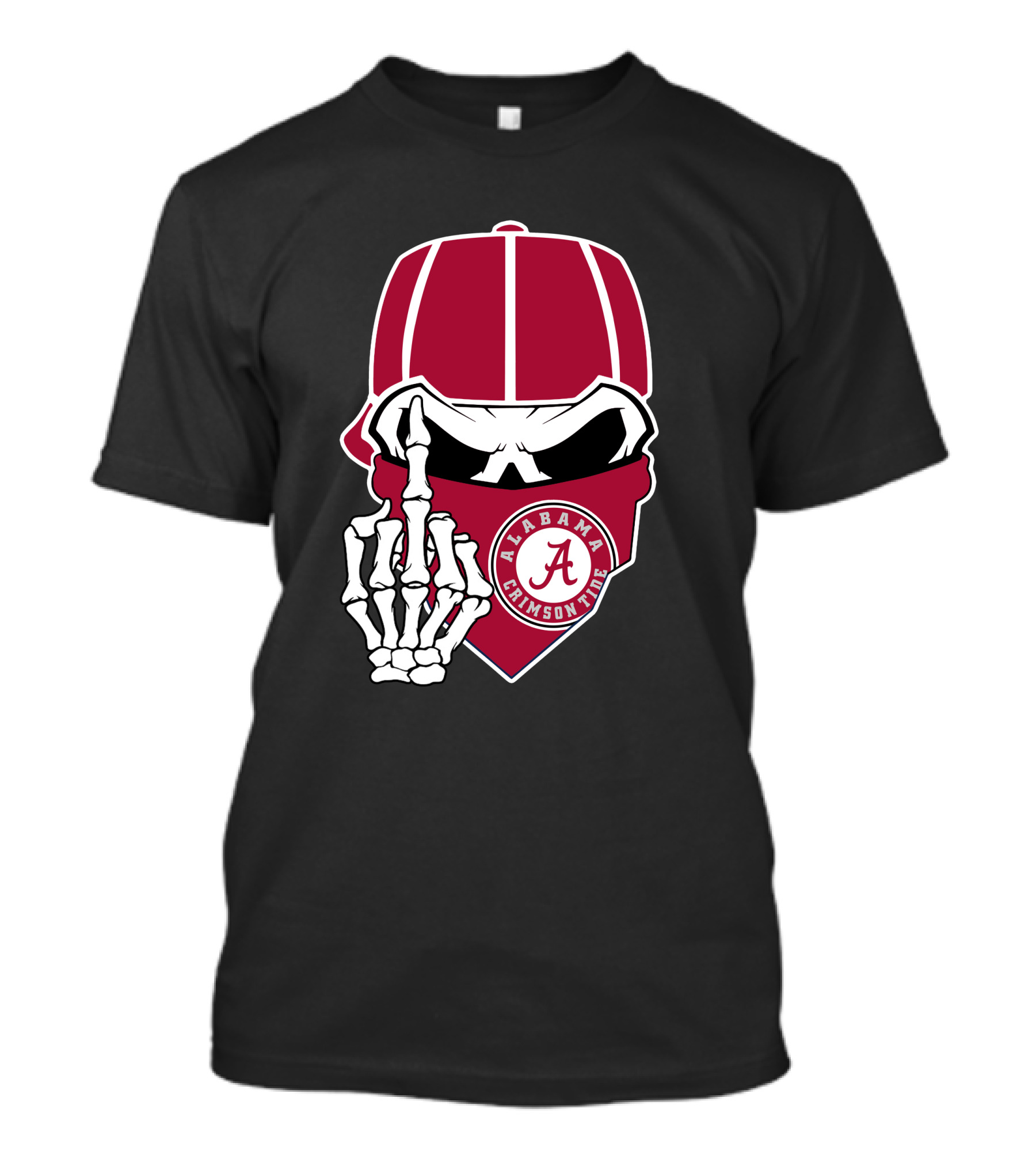 Alabama Crimson Tide Skull Skeleton Bandana Middle Finger T-Shirt