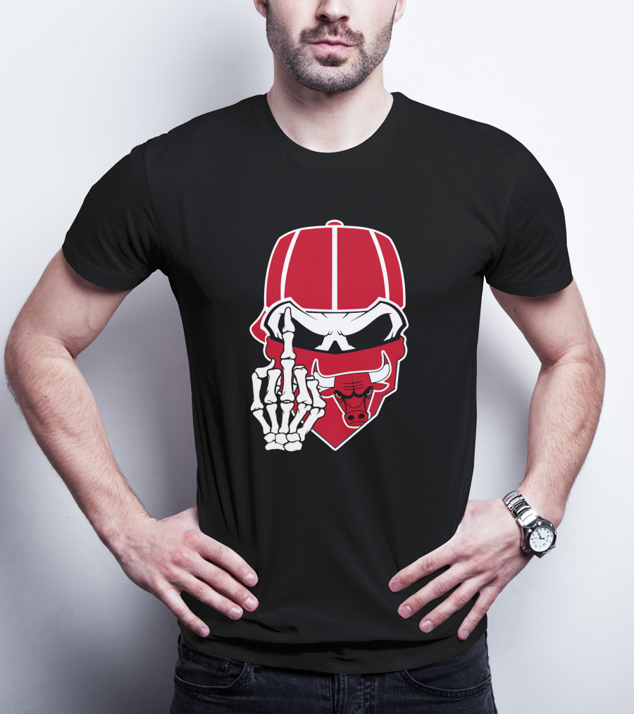 Chicago Bulls Skull Bandana Skeleton Hand Gesture T-Shirt
