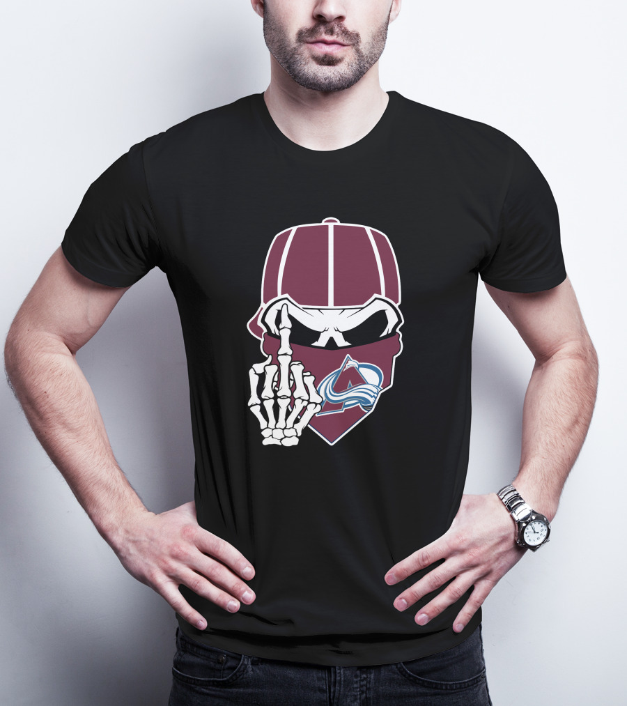 Colorado Avalanche Skeleton Middle Finger Bandana Cap T-Shirt
