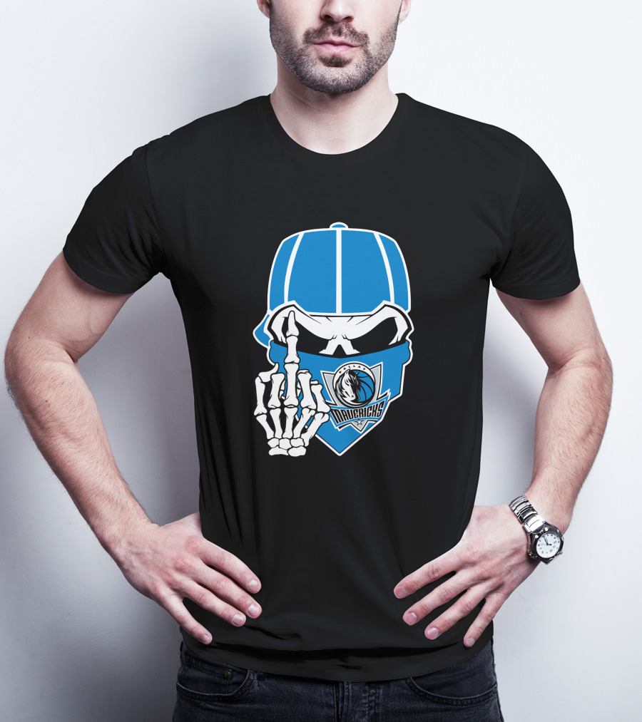 Dallas Mavericks Skull Bandana Skeleton Hand T-Shirt