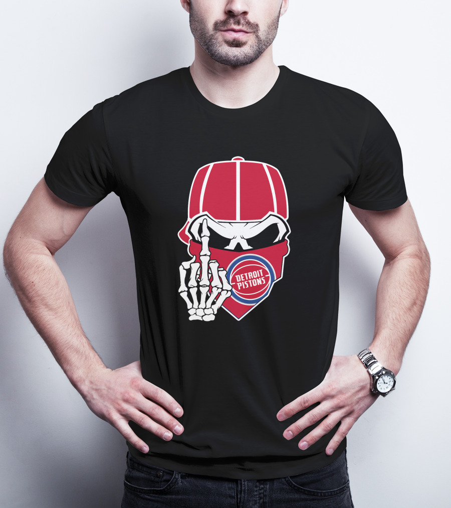 Detroit Pistons Skull Bandana Skeleton Gesture T-Shirt