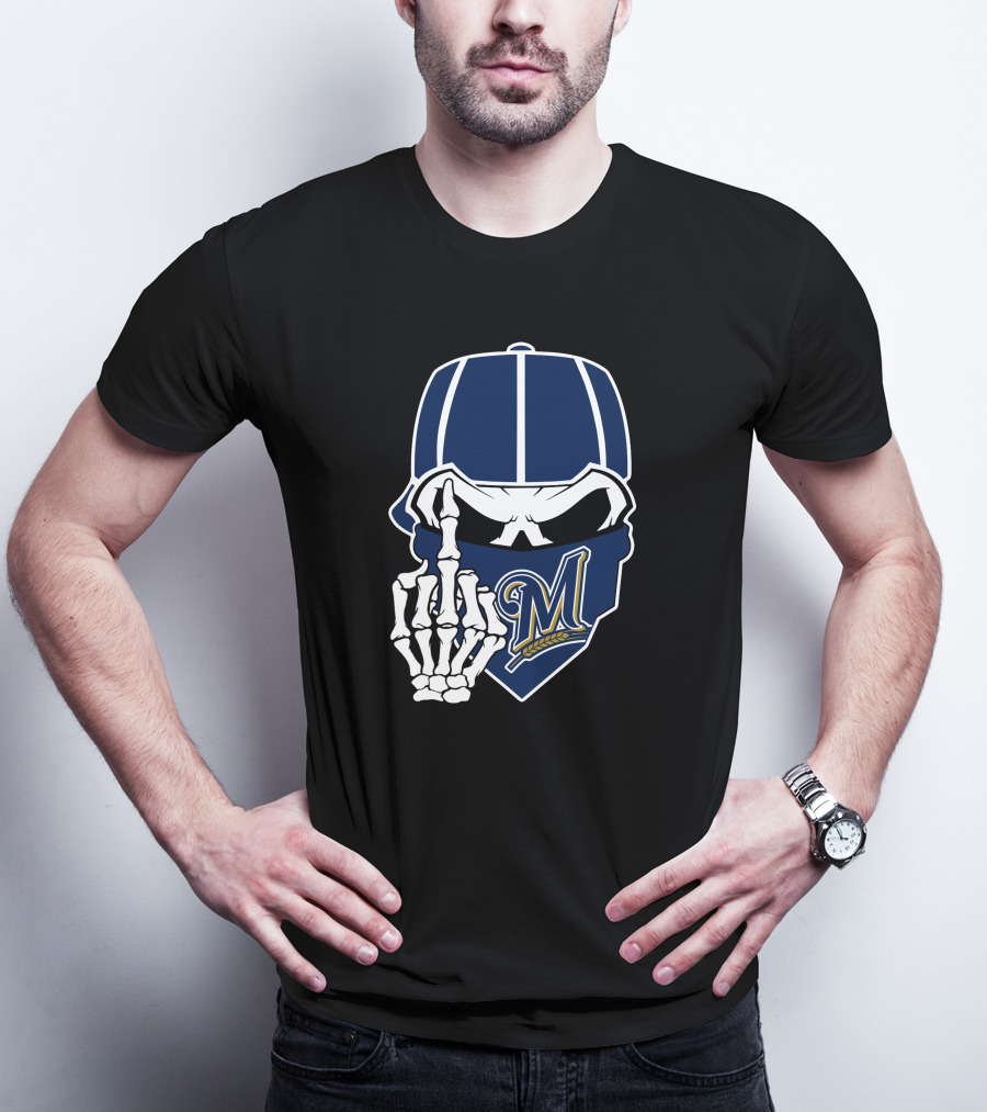 Milwaukee Brewers Skull And Skeleton Hand T-Shirt